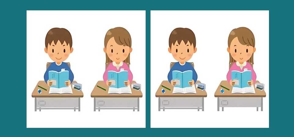 Spot 3 differences between the kids reading pictures in 14 seconds!