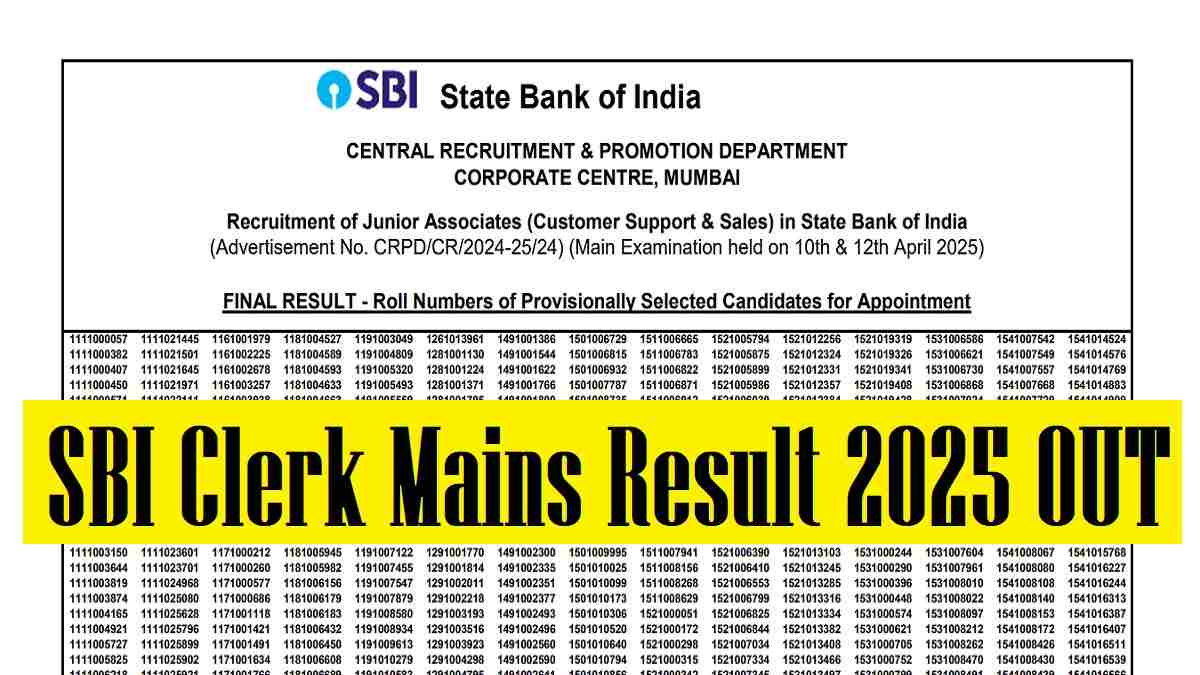 SBI Clerk Mains Result 2025 Released at sbi.co.in, Download Junior Associate Final Merit List ...