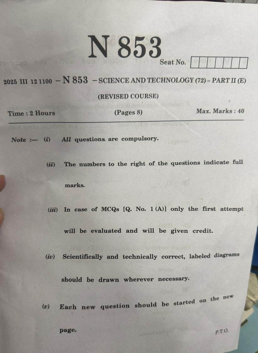 Maharashtra SSC 10th Science and Technology Part-2 Question Paper ...