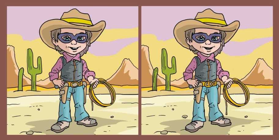 Spot 5 differences between the cowboy pictures in 25 seconds!