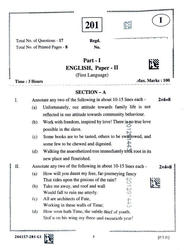 AP Inter 2nd Year English Paper II Question Paper & Answer Key 2025 ...