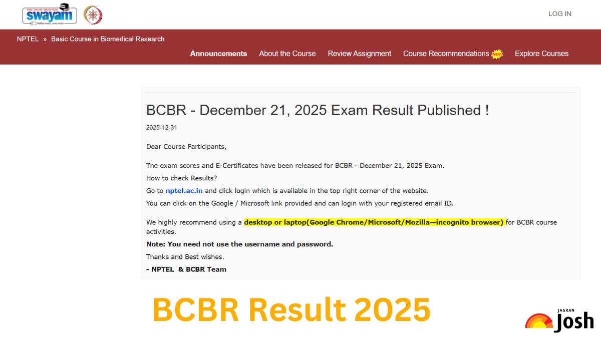 BCBR Result 2025 OUT at nptel.ac.in; Direct Link to Download SWAYAM ...