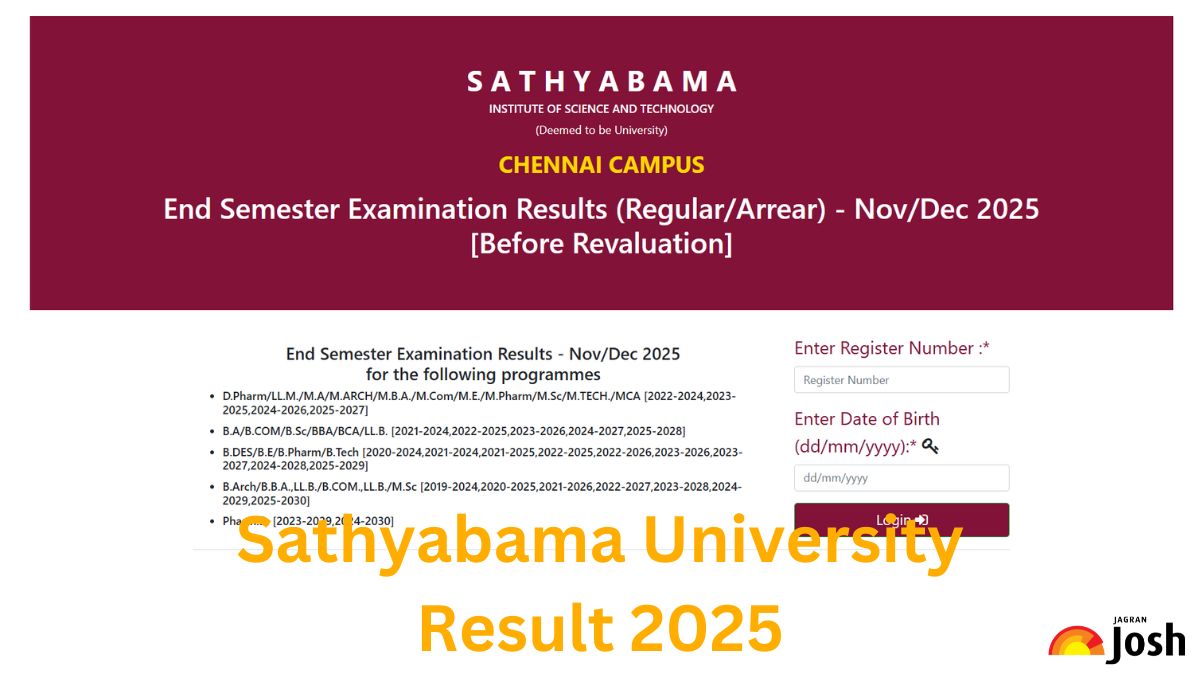 Sathyabama University Result 2025 OUT at sathyabama.ac.in: Direct Link ...