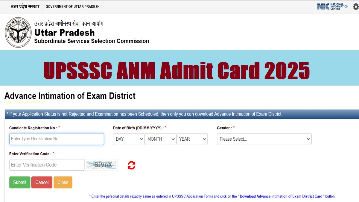 UPSSSC ANM Admit Card 2025: Mains Exam Date and City Intimation Slip ...