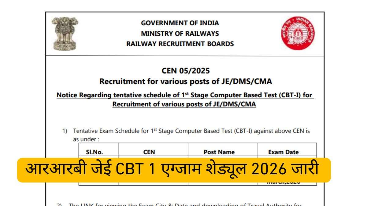 RRB JE Exam Date 2025-26: आरआरबी जेई CBT 1 एग्जाम शेड्यूल हुआ जारी ...