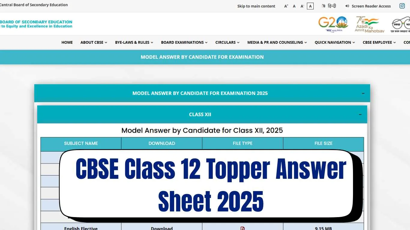 CBSE Class 12 Topper Answer Sheet 2025: Check and Download Subject-wise ...