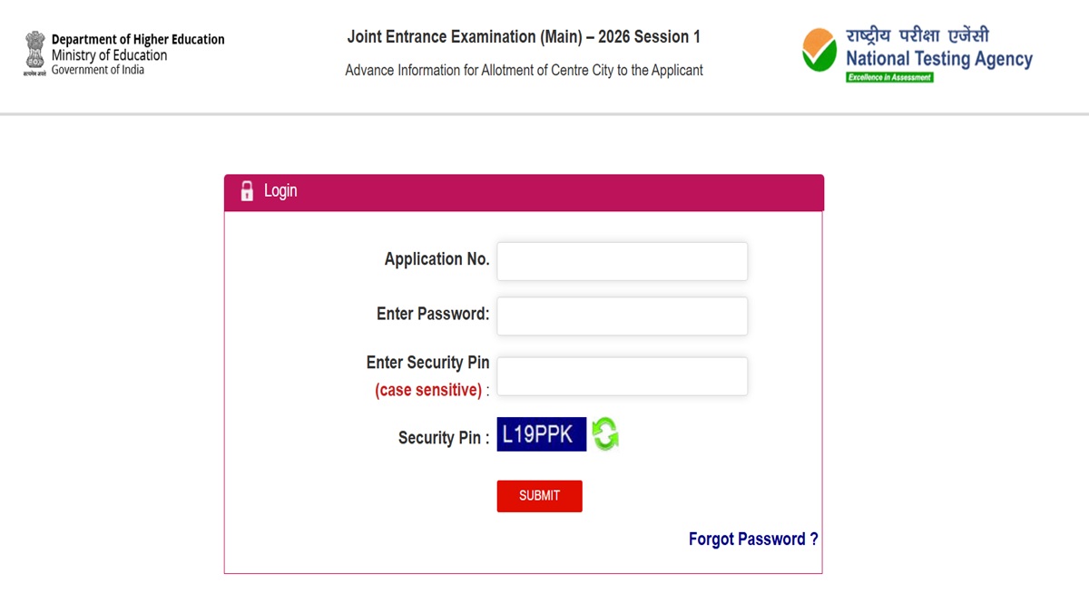 JEE Mains Exam City Intimation Slip 2026 Out at jeemain.nta.nic.in ...