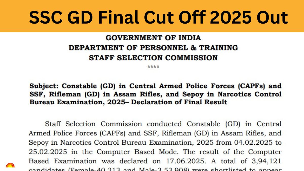 SSC GD Cut Off 2025 OUT: Check Category Wise Cut Off Marks for Male and ...
