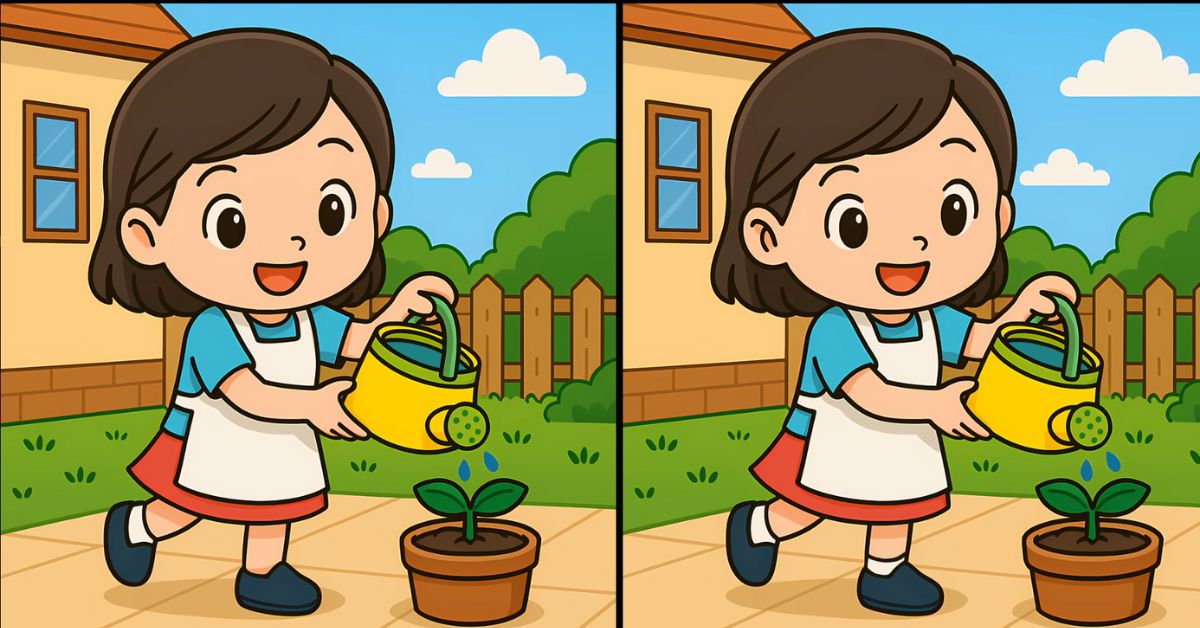 Spot 3 Differences in Little Girl Watering A Plant-Can You Find Them in ...