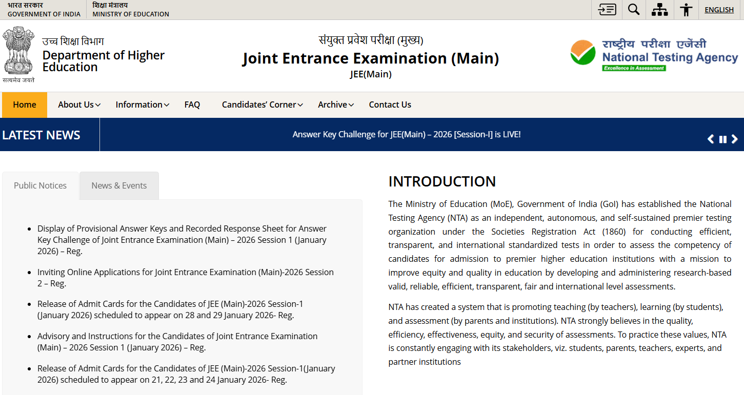 JEE Main 2026 Session 1 Final Answer Key Expected Today at jeemain.nta ...