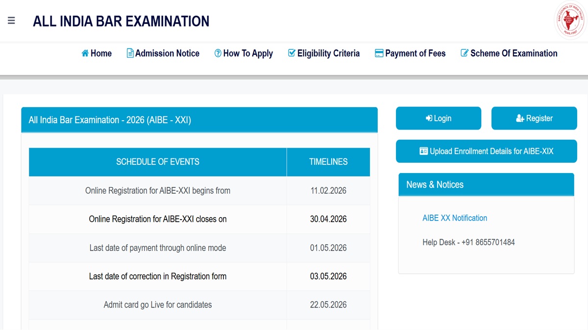 AIBE 21 Registration 2026 Starts at allindiabarexamination.com; Check ...