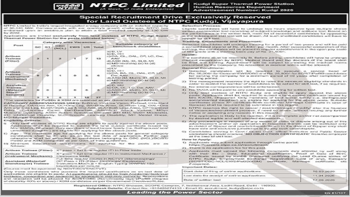 NTPC Recruitment 2026: Apply Online For Artisan Trainee posts, Check ...