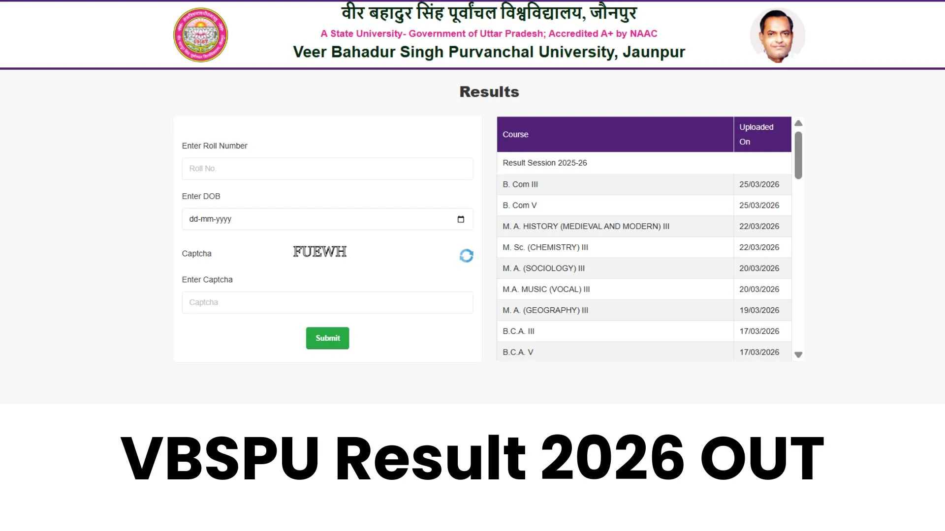 VBSPU Result 2026 जारी, vbspu.ac.in से डाउनलोड करें UG-PG Odd सेमेस्टर ...