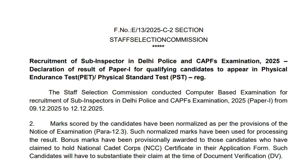SSC CPO Result 2026 OUT at ssc.gov.in: Download Tier 1 Merit List PDF ...