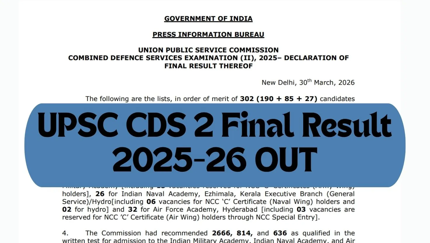 UPSC CDS 2 Final Result 2025-26 Released at upsc.gov.in – Check ...
