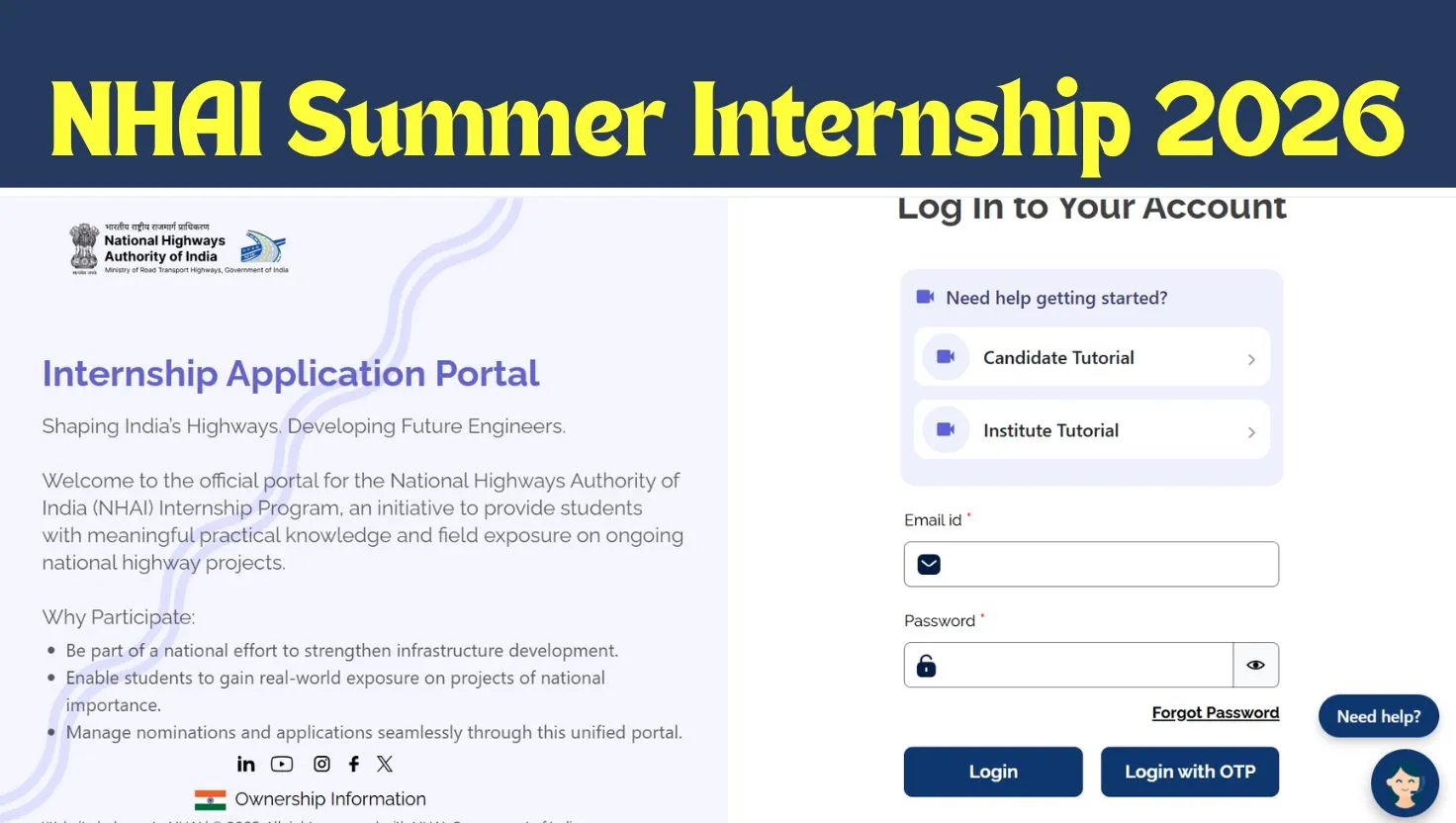NHAI Summer Internship 2026: Apply Online to Get ₹20,000 Per Month