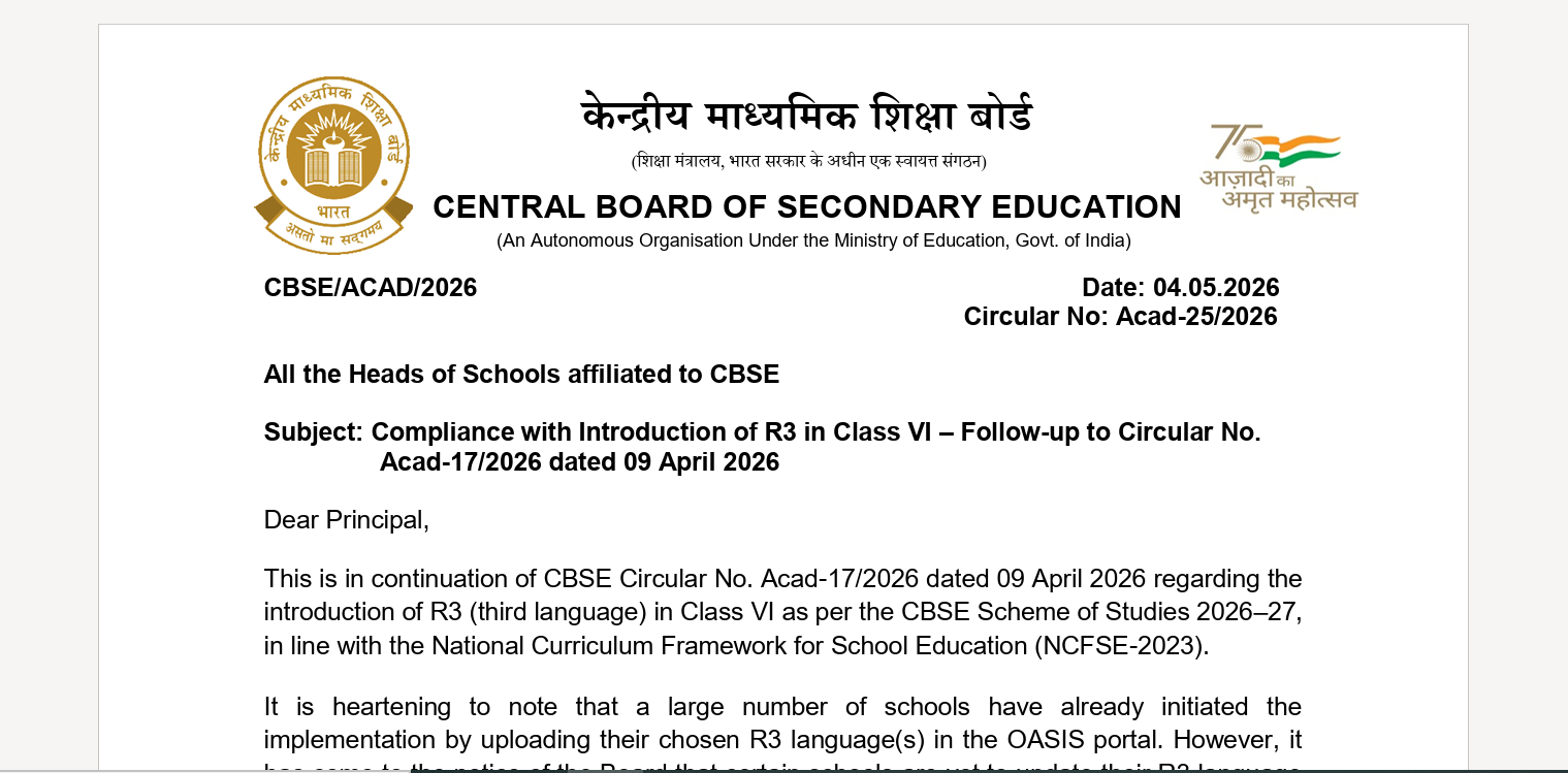 CBSE Issues Circular on R3 Language Implementation in Schools ...