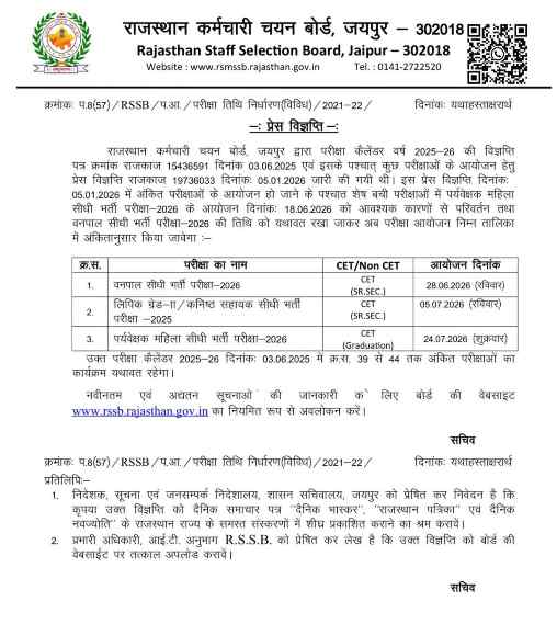 RSSB Exam Calendar 2026: Check Post-Wise Revised Exam Dates & Schedule ...