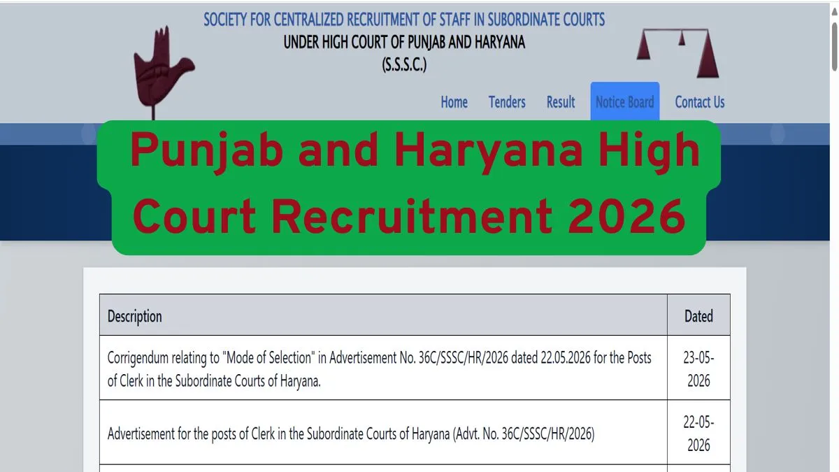 Punjab & Haryana High Court Recruitment 2026: Registration Begins for ...