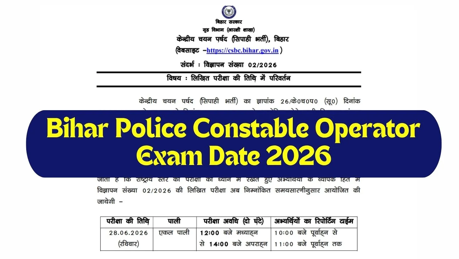 Bihar Police Constable Operator Exam Date 2026 Postponed, Check New ...