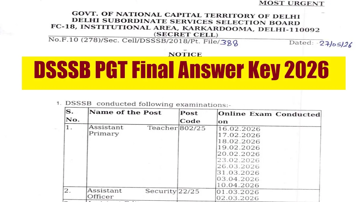DSSSB PGT Final Answer Key 2026 Out For Various Posts: Download Teacher ...