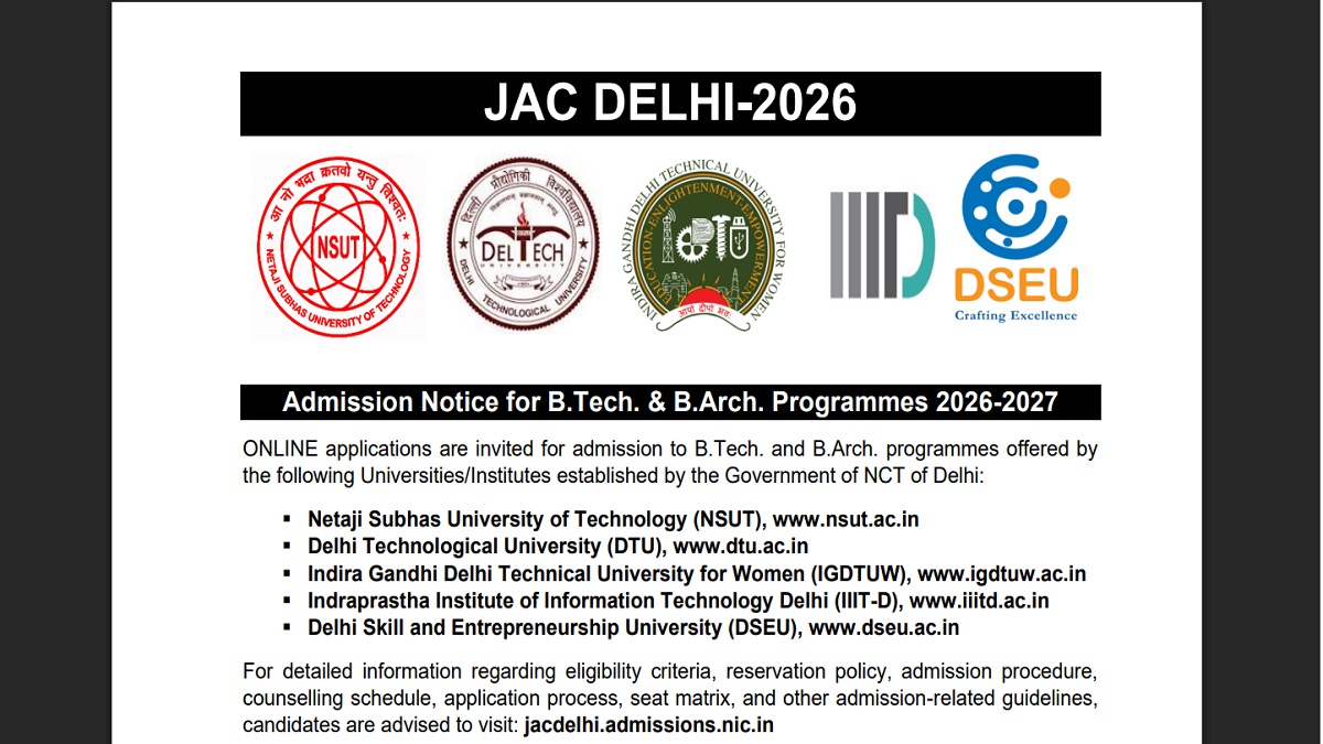 JAC Delhi 2026 Counselling Registration, Choice Filling Begins Today at ...
