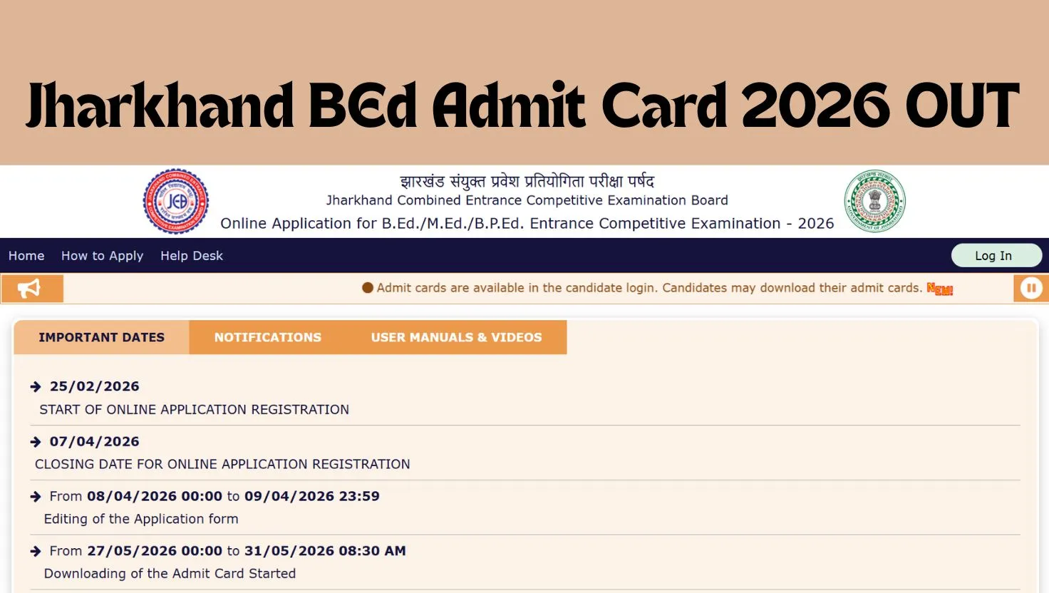Jharkhand BEd Admit Card 2026 Released at jceceb.jharkhand.gov.in ...