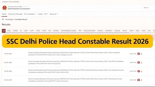 SSC Delhi Police Head Constable Result 2026 Out at ssc.gov.in; Check ...
