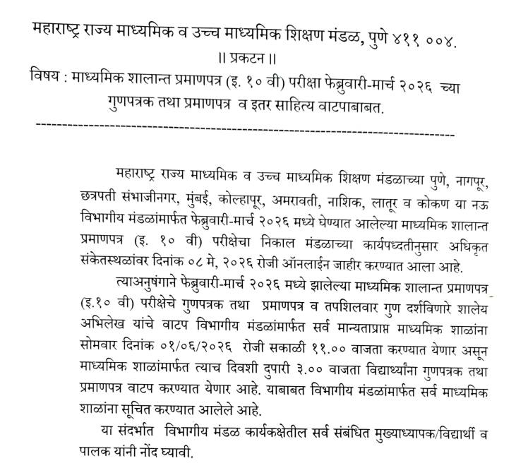 Maharashtra SSC Result 2026: Original Marksheet and Passing Certificate ...