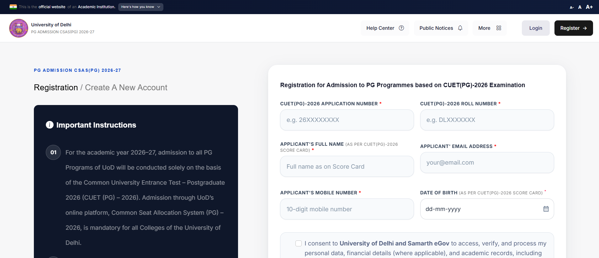 DU PG Admission 2026: CSAS Portal Faces Glitches, Students Demand ...