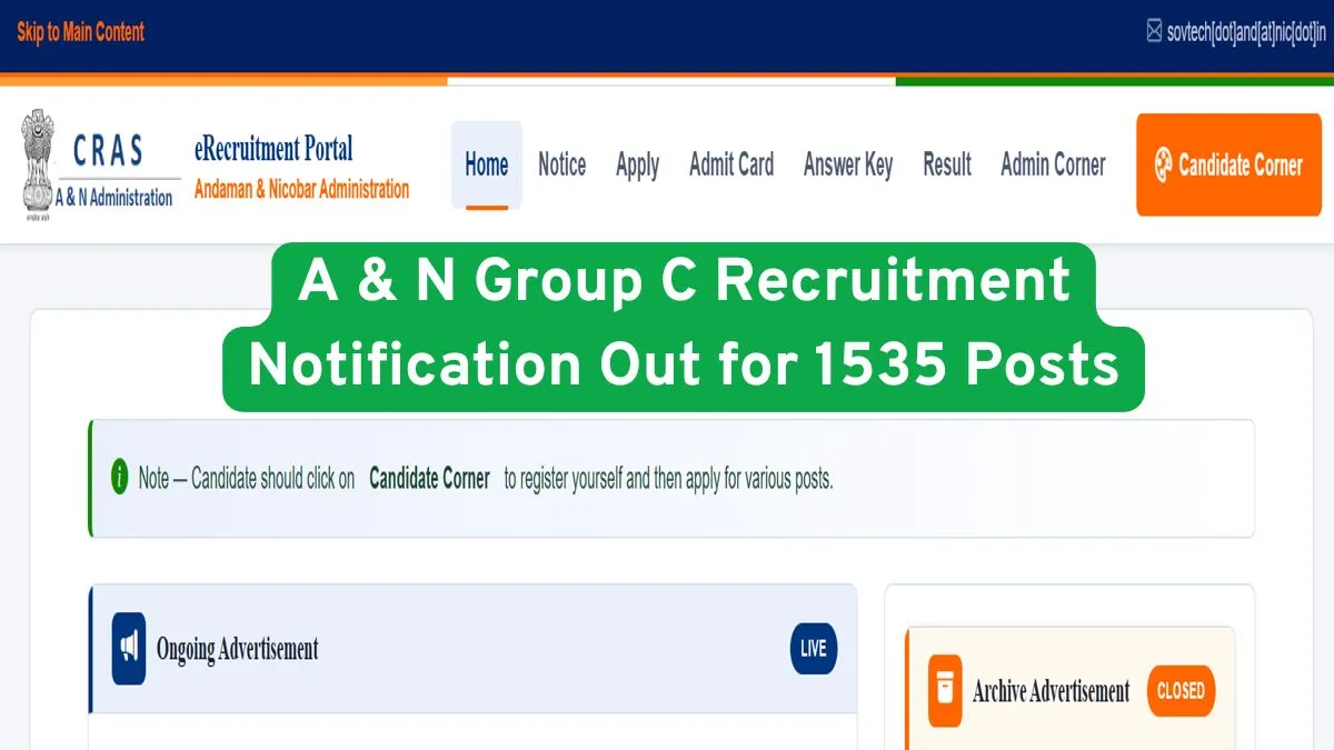 Andaman and Nicobar Group C Recruitment 2026: Notification Out for 1535 ...