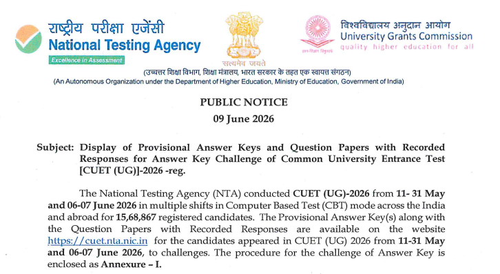 CUET UG 2026 Answer Key Released at cuet.nta.nic.in, Download ...