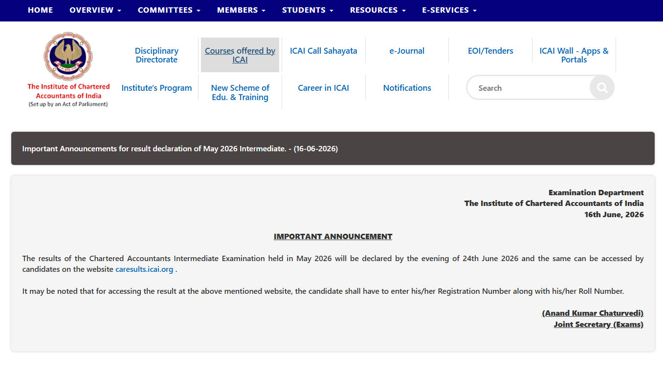 ICAI CA Intermediate May Result 2026 Date Announced; Check Scorecards ...