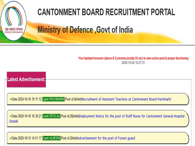छावनी बोर्ड भर्ती 2020: असिस्टेंट टीचर पदों की वेकेंसी के लिए ...
