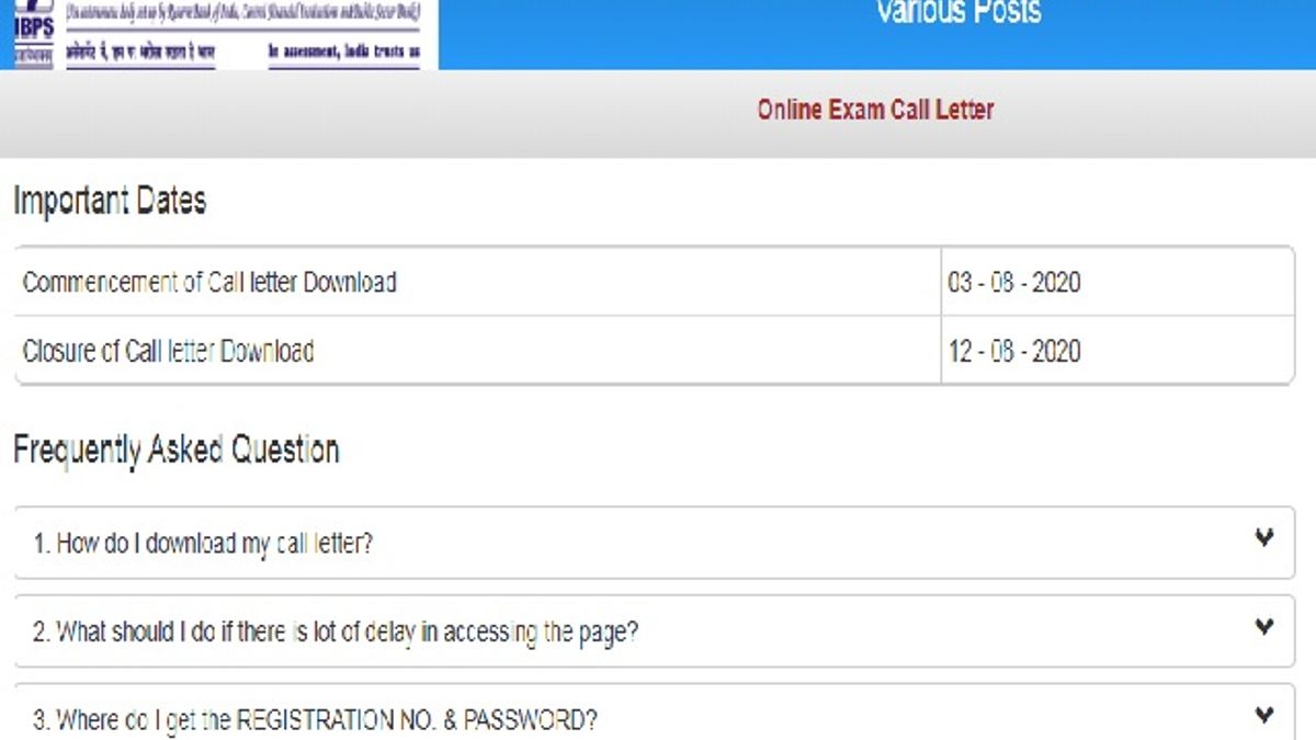 IBPS Admit Card 2020 for Various Faculty and Non-faculty Posts Released ...